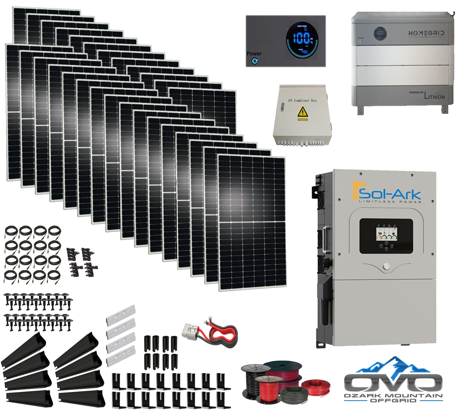 15kW Off-Grid Solar Kit with 9.6kWh Lithium Battery, Inverter – Ozark Mountain Offgrid