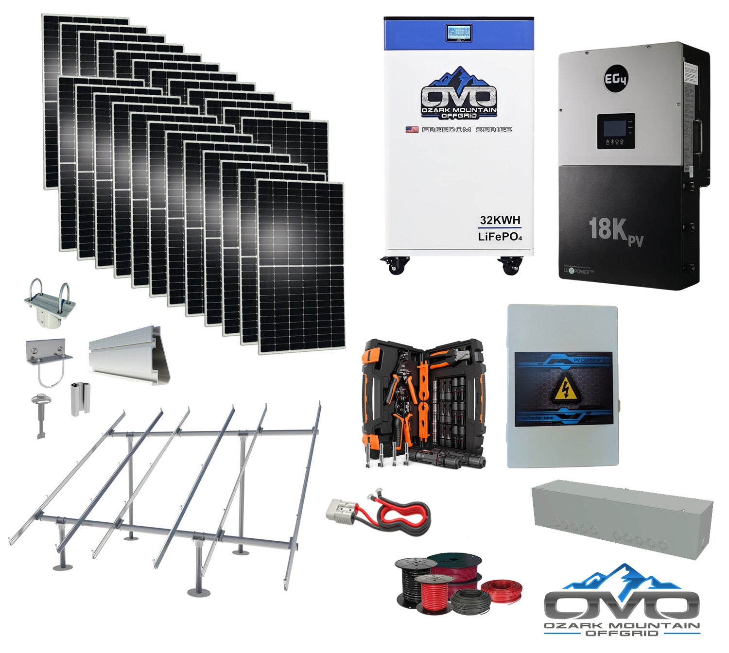 12KW Complete Offgrid Solar Kit + EG4 18kPV + 32KW OMO 48V Freedom Ser ...