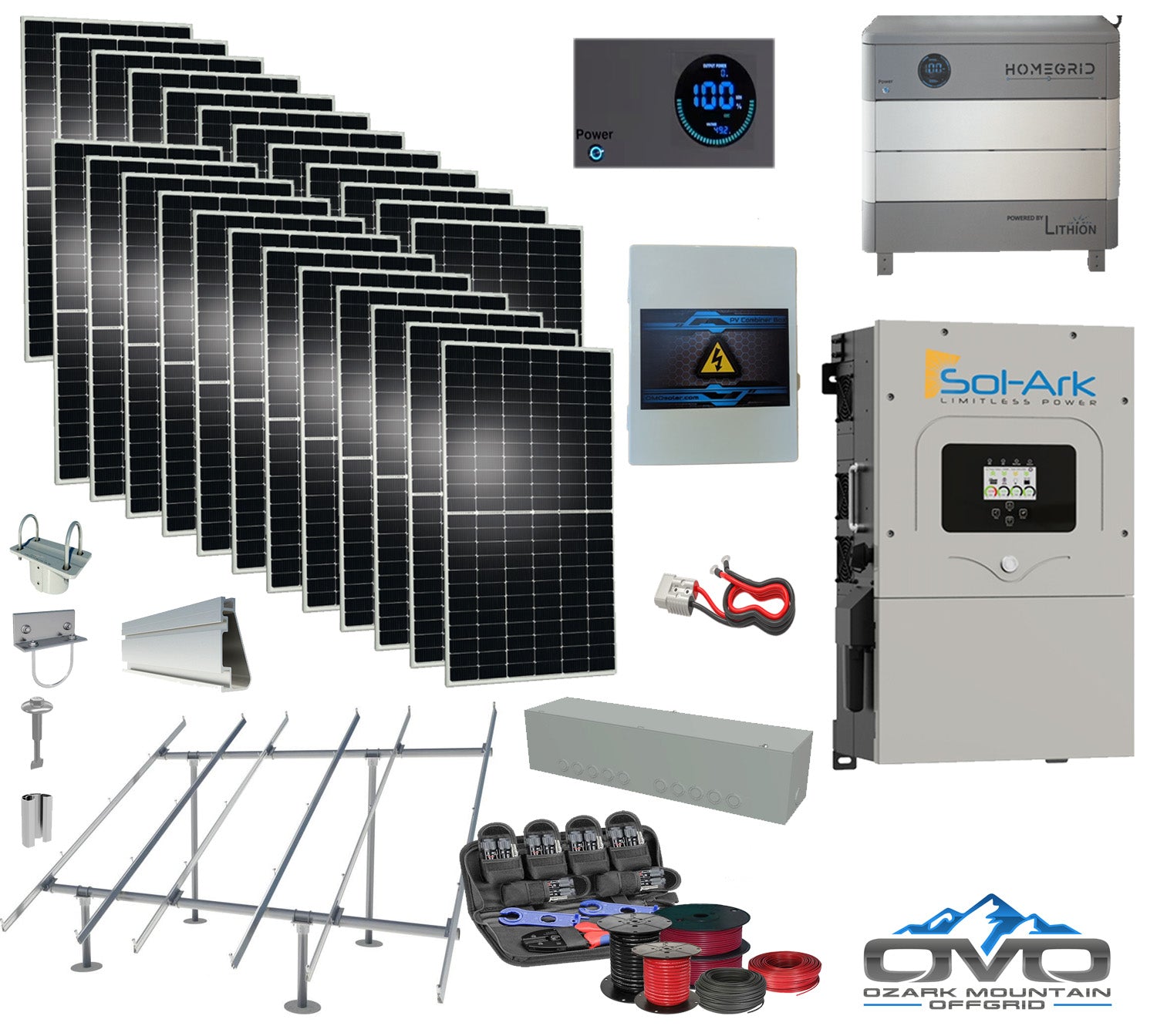 12KW Complete Offgrid Solar Kit - 9.6kWh HOMEGRID Lithium Battery + 15 ...
