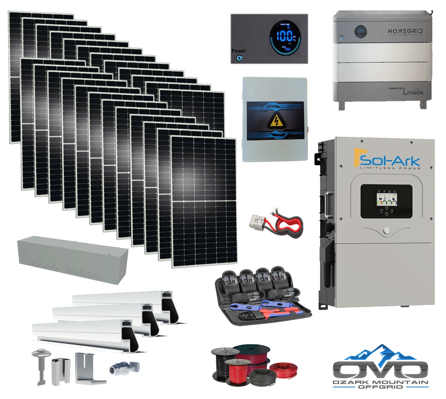 12KW Complete Offgrid Solar Kit - Homegrid 9.6kWh Lithium Battery + 15 ...