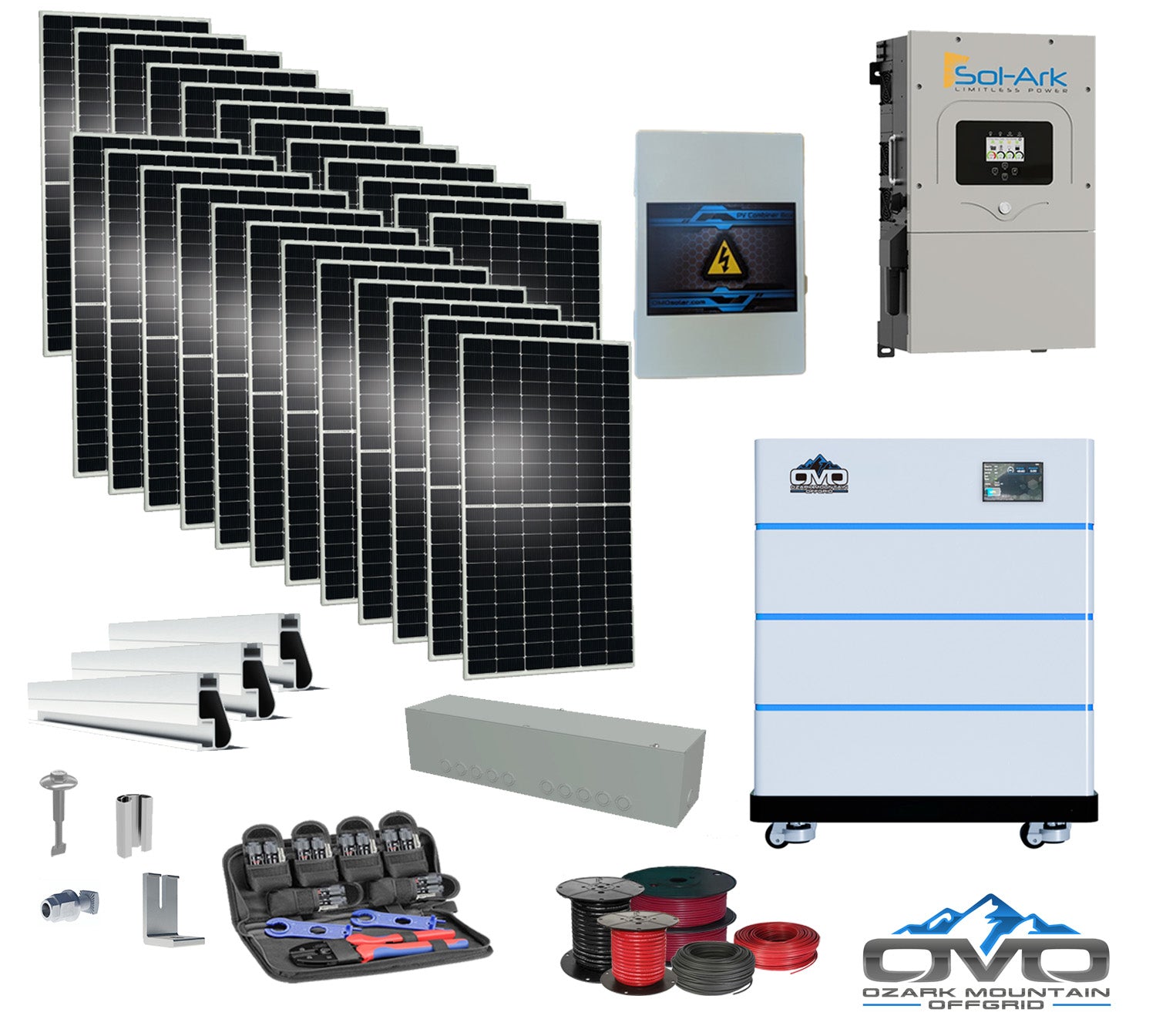 12KW Complete Offgrid Solar Kit - 15K Sol-Ark Inverter + 15.36KW OMO S ...