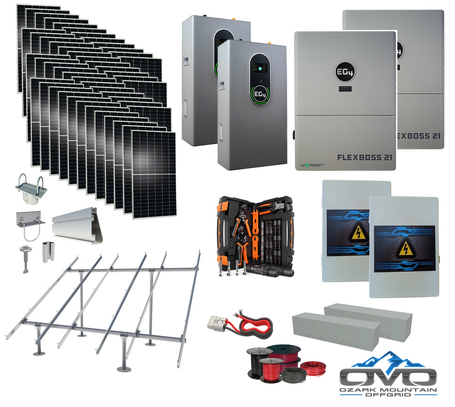 25KW Complete Offgrid Solar Kit + EG4 FlexBOSS21 + 2x 14.3KW 48V EG4 L ...