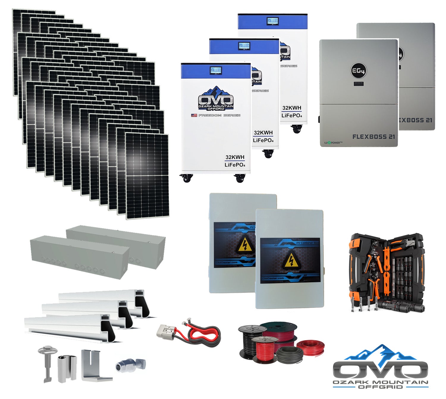 25KW Complete Offgrid Solar Kit + EG4 FlexBOSS21 + 3x 32KW OMO 48V Fre ...