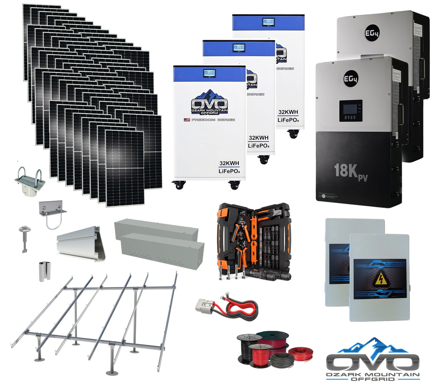 30KW Complete Offgrid Solar Kit + EG4 18kPV + 3x 32KW OMO 48V Freedom ...
