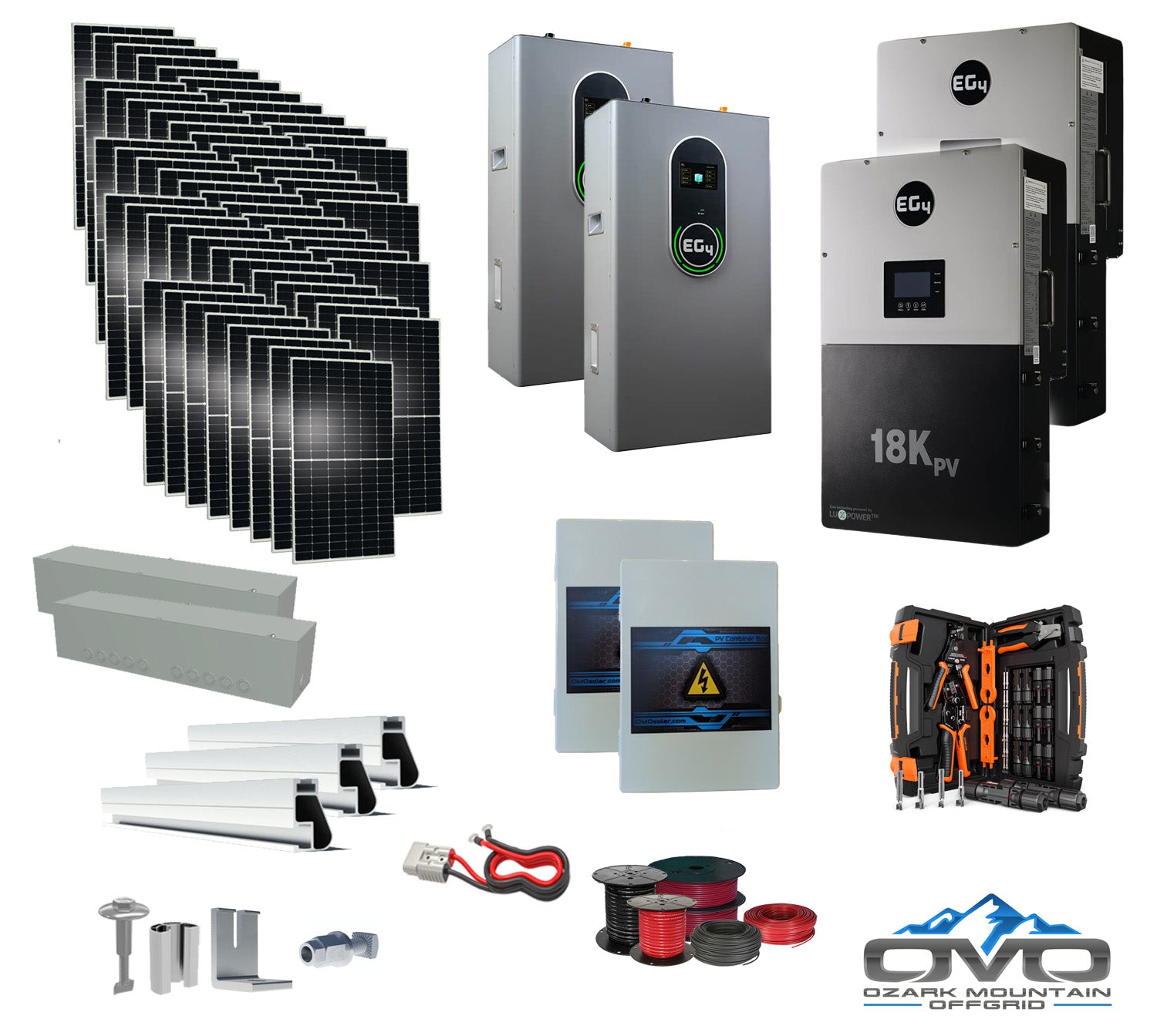 30KW Complete Offgrid Solar Kit + EG4 18kPV + 2x 14.3KW 48V EG4 Lithiu ...
