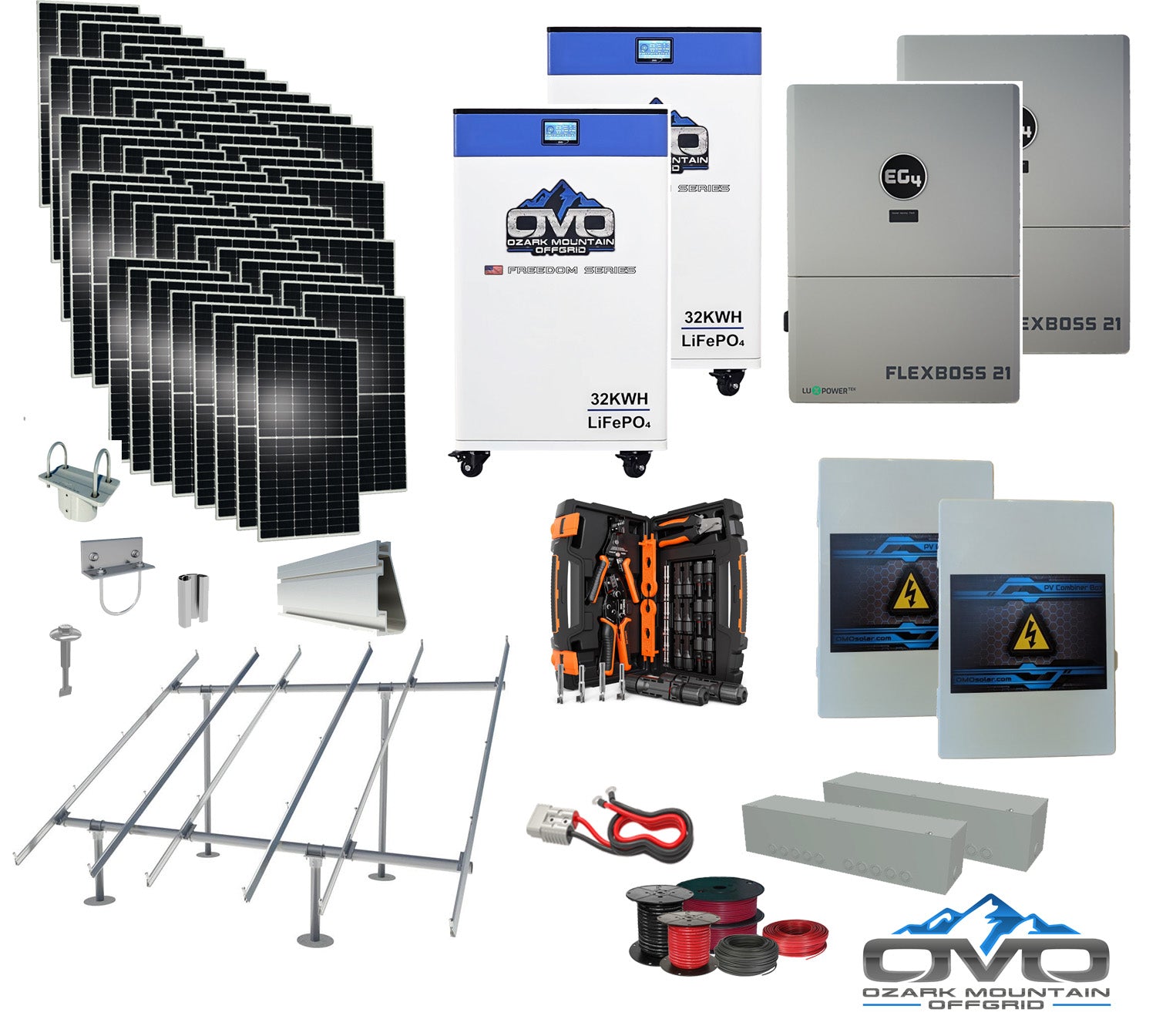 30KW Complete Offgrid Solar Kit + EG4 FlexBOSS21 + 2x 32KW OMO 48V Fre ...