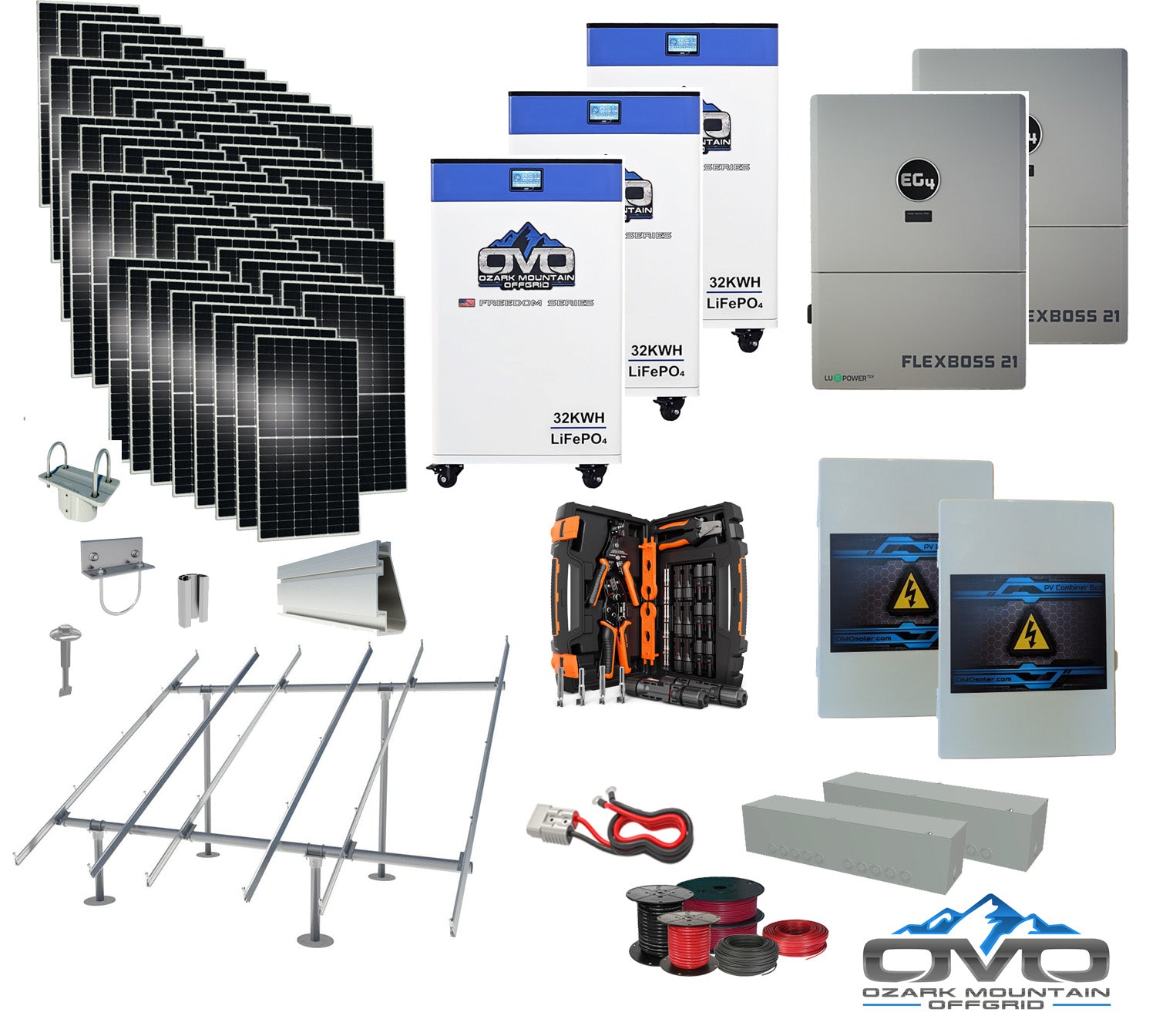 30KW Complete Offgrid Solar Kit + EG4 FlexBOSS21 + 3x 32KW OMO 48V Fre ...