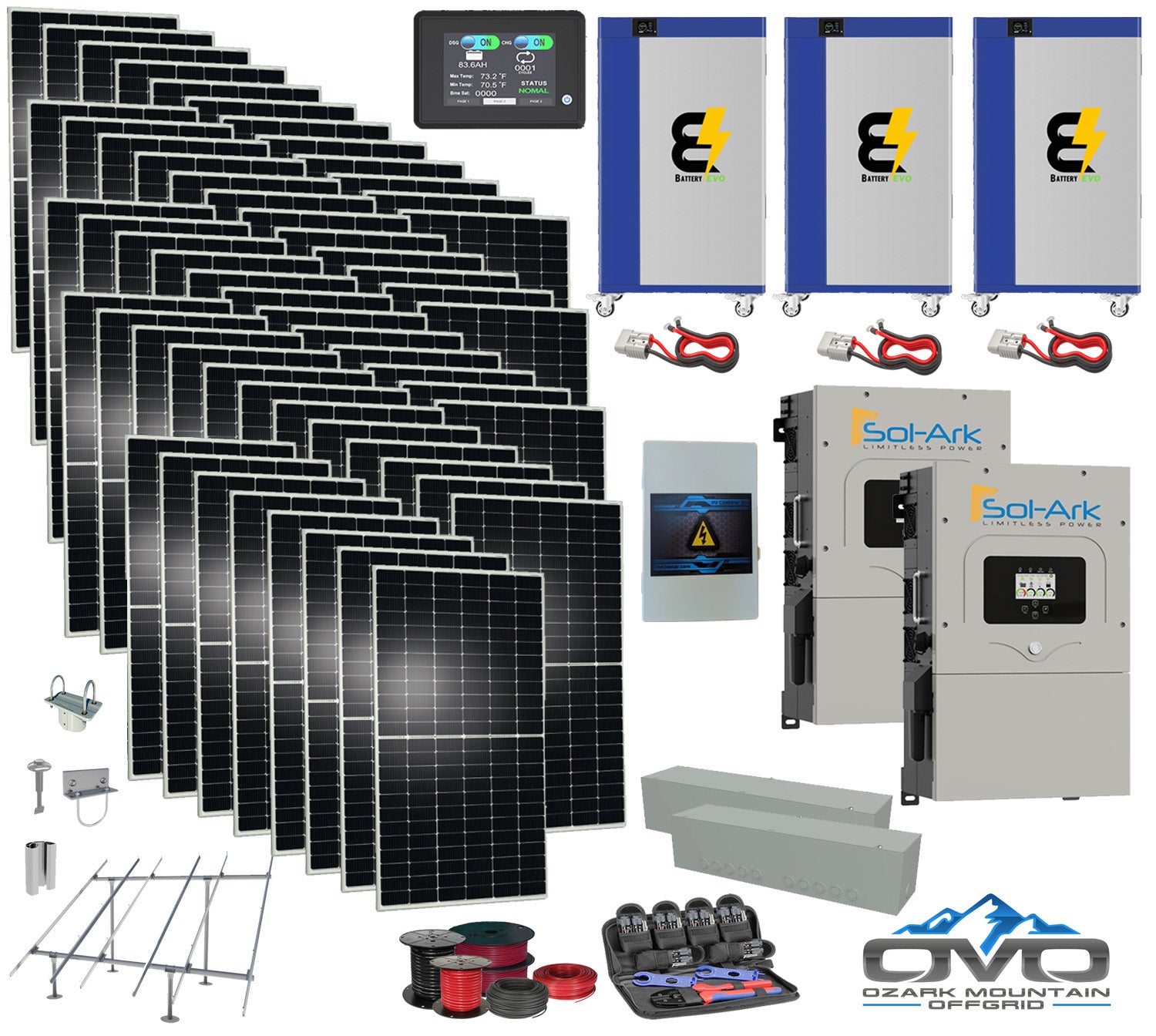 30KW Complete Offgrid Solar Kit + 2x 15K Sol-Ark Inverter + 90KW Lithi ...