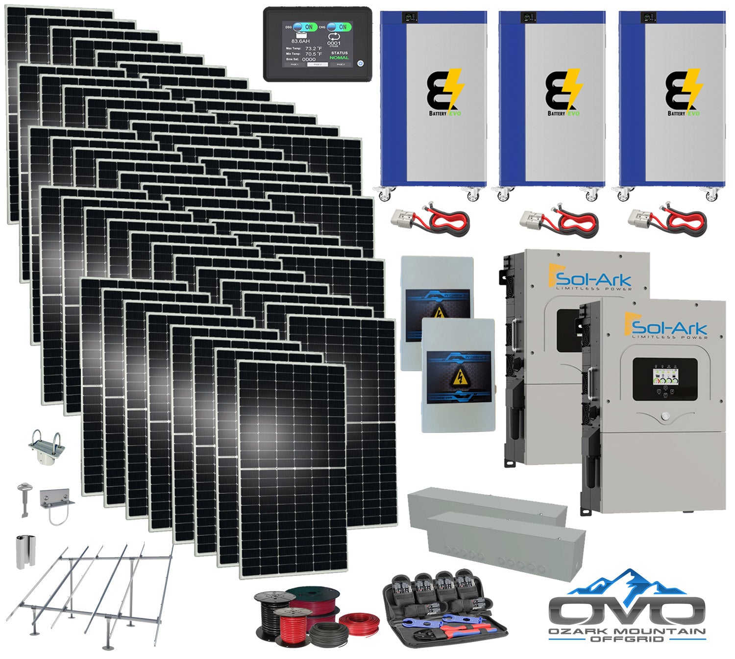 30KW Complete Offgrid Solar Kit + 2x 15K Sol-Ark Inverter + 3x 30KW Li ...