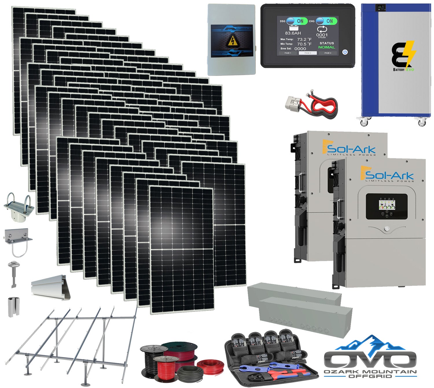 30KW Complete Offgrid Solar Kit + 2x 15K Sol-Ark Inverter + 30KW Lithi ...