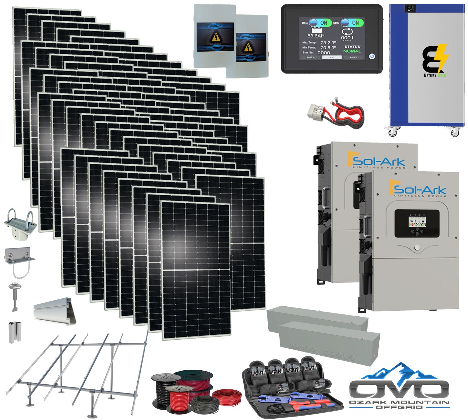 30KW Complete Offgrid Solar Kit + 2x 15K Sol-Ark Inverter + 30KW Lithi ...