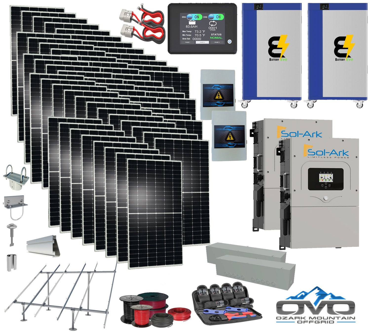30KW Complete Offgrid Solar Kit + 2x 15K Sol-Ark Inverter + 2x 30KW Li ...