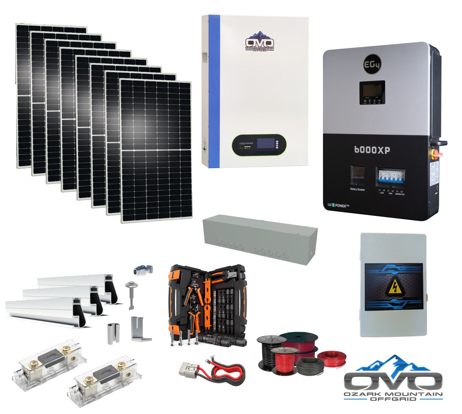 4.4KW Complete Offgrid Solar Kit + 6K EG4 6000XP Inverter + 5.12KW OMO ...