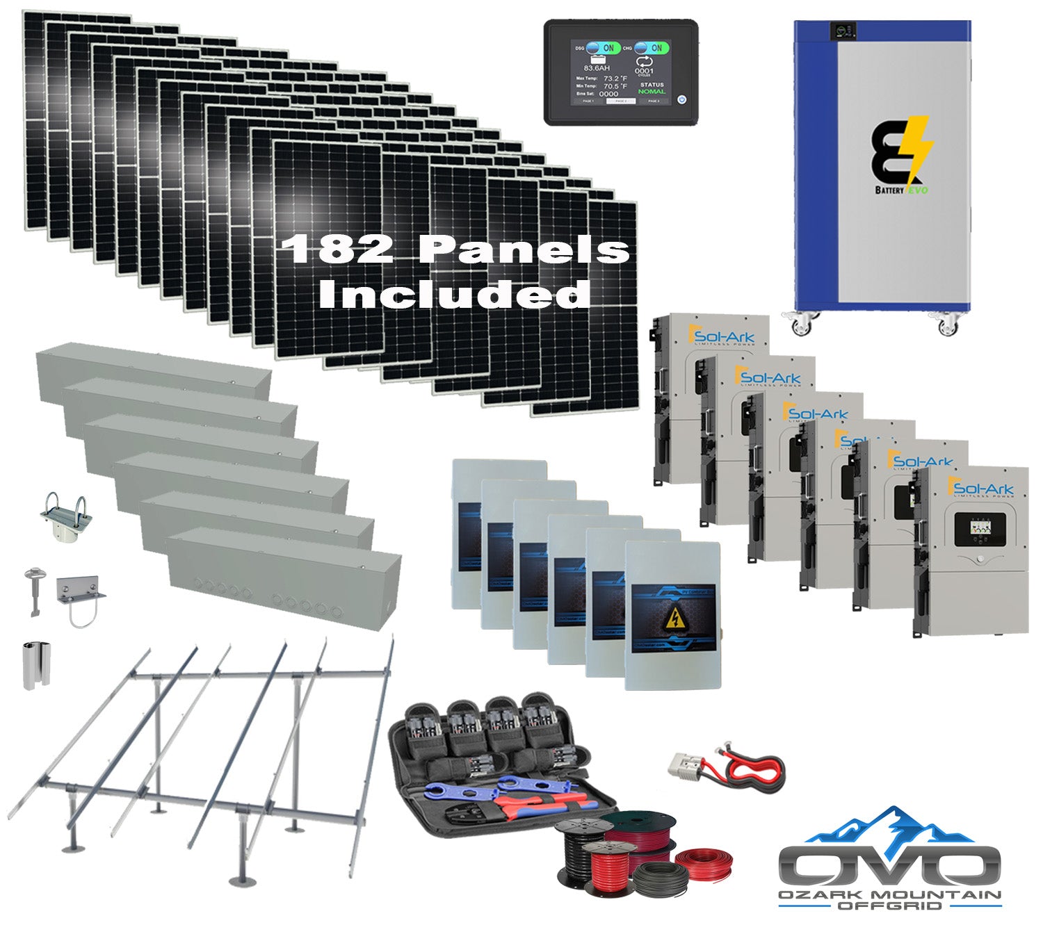 100KW Complete Offgrid Solar Kit + 6x 15K Sol-Ark Inverter + 30KW Lith ...