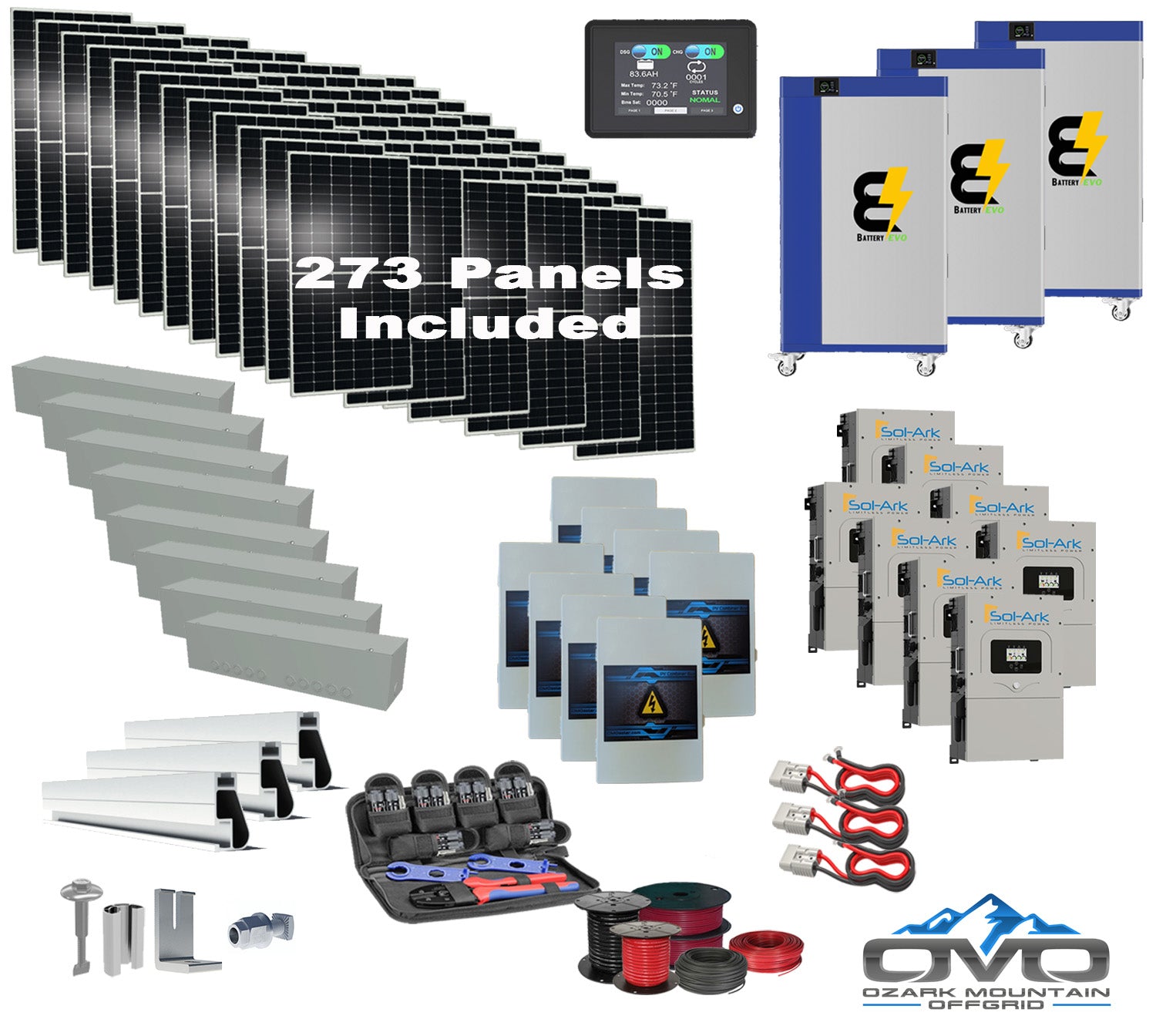 150KW Complete Offgrid Solar Kit + 8x 15K Sol-Ark Inverter + 3x 30KW L ...