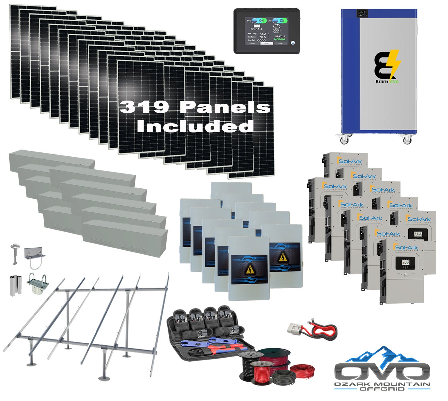 175KW Complete Offgrid Solar Kit + 10x 15K Sol-Ark Inverter + 30KW Lit ...