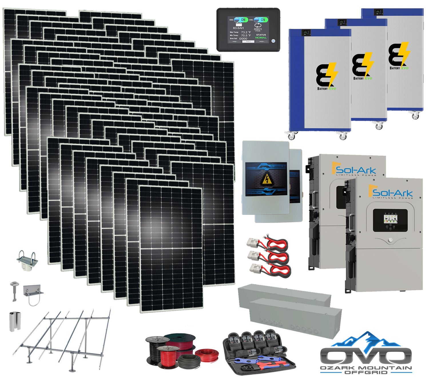 35KW Complete Offgrid Solar Kit + 2x 15K Sol-Ark Inverter + 3x 30KW Li ...