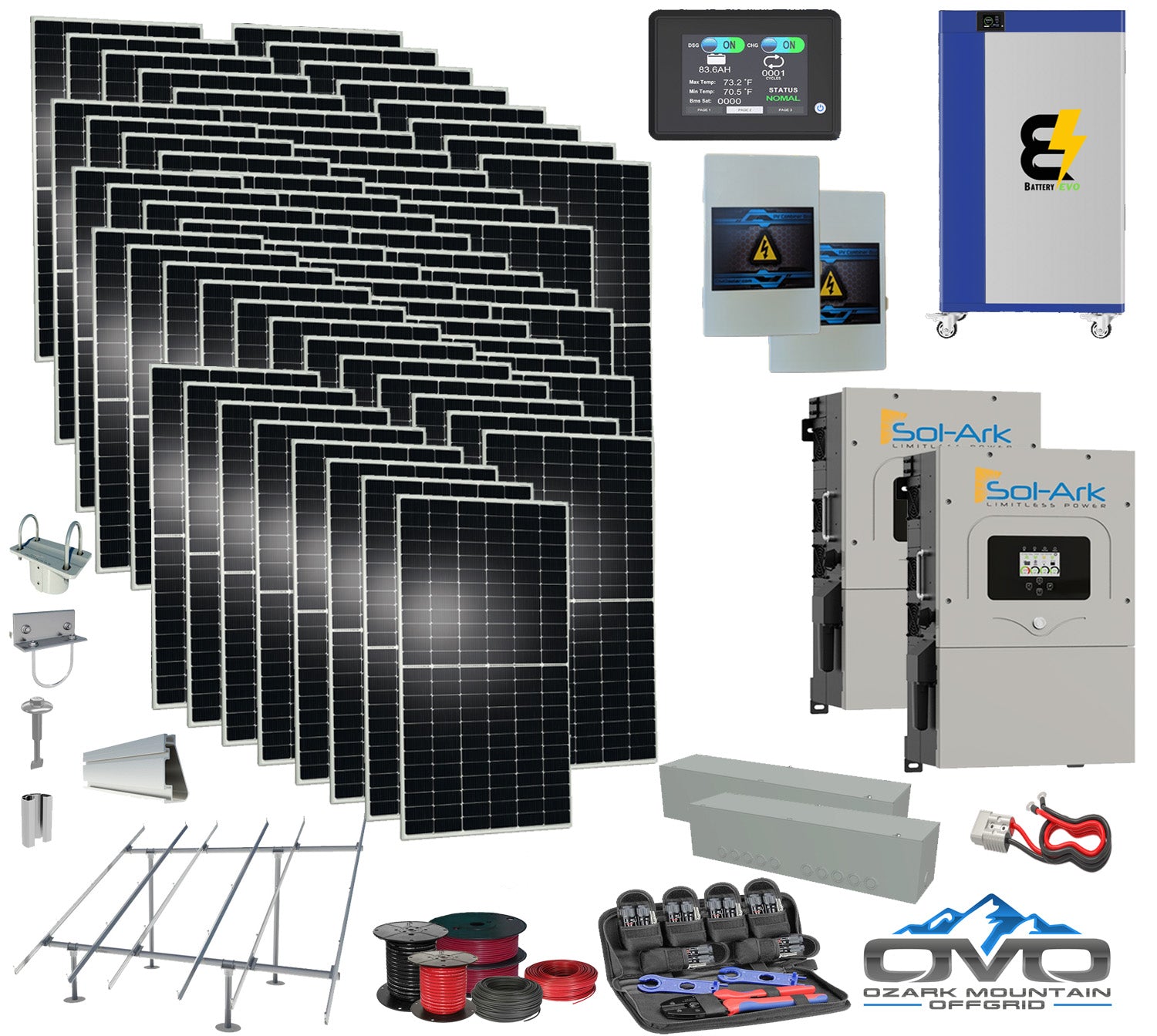 35KW Complete Offgrid Solar Kit + 2x 15K Sol-Ark Inverter + 30KW Lithi ...