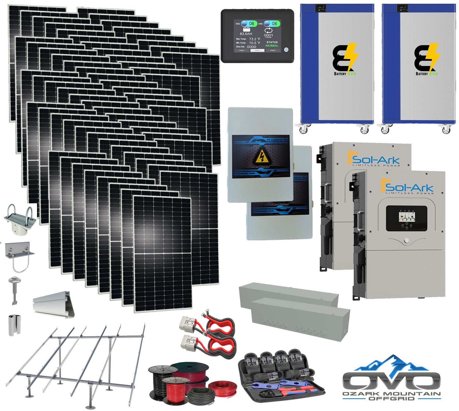35KW Complete Offgrid Solar Kit + 2x 15K Sol-Ark Inverter + 2x 30KW Li ...