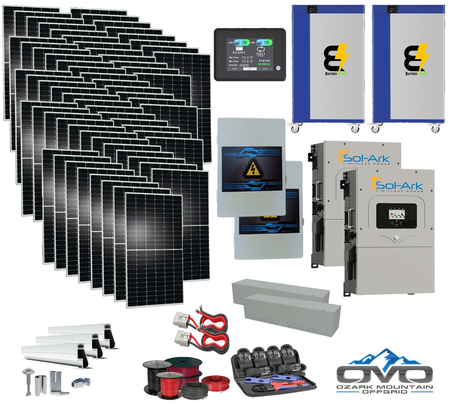 35KW Complete Offgrid Solar Kit + 2x 15K Sol-Ark Inverter + 2x 30KW Li ...