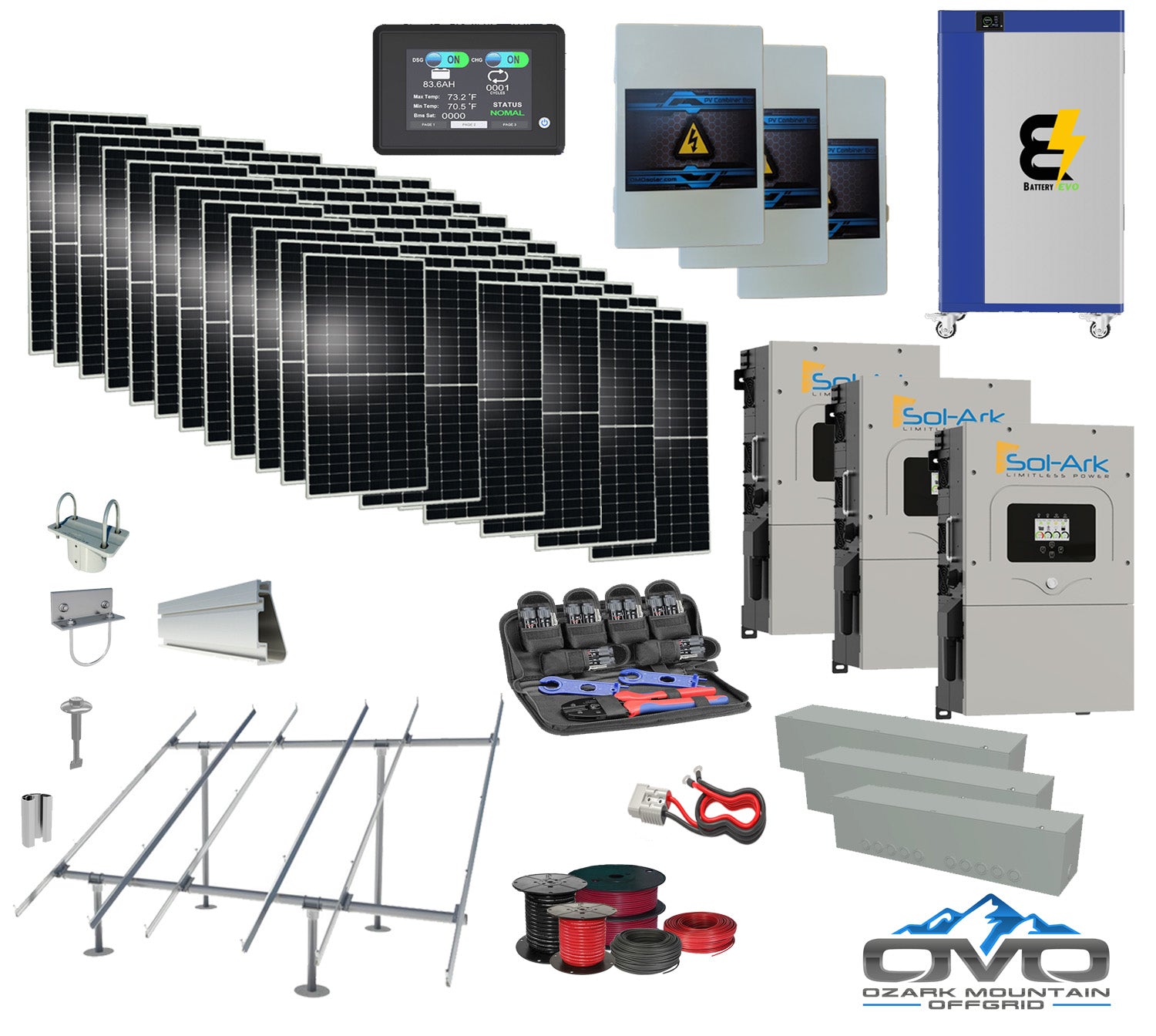 40KW Complete Offgrid Solar Kit + 3x 15K Sol-Ark Inverter + 30KW Lithi ...