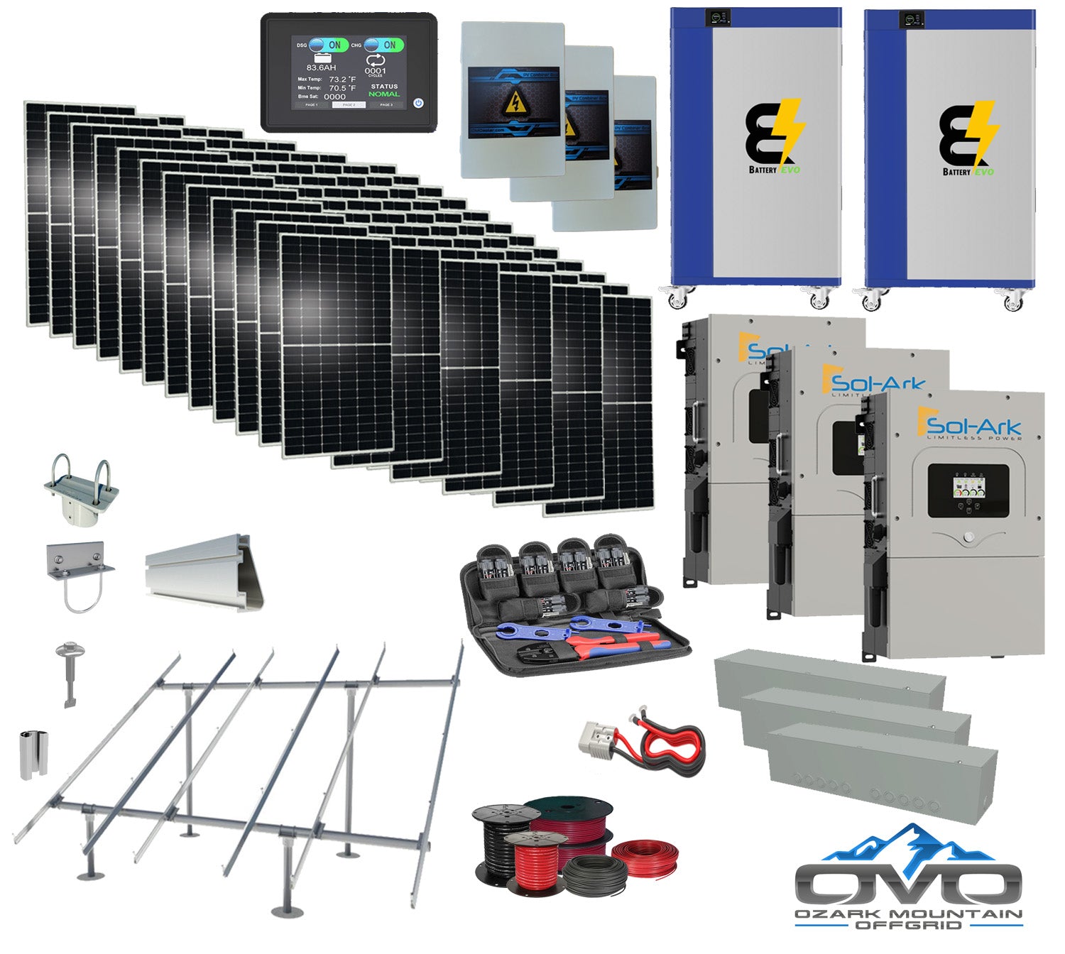 40KW Complete Offgrid Solar Kit + 3x 15K Sol-Ark Inverter + 2x 30KW Li ...