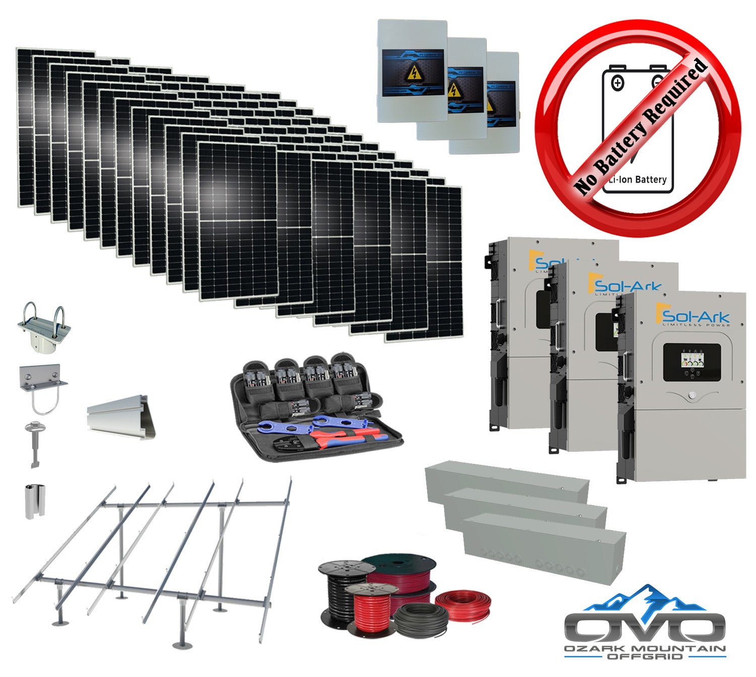 40KW Complete Offgrid Solar Kit + 3x 15K Sol-Ark Inverter +40.15KW Sol ...