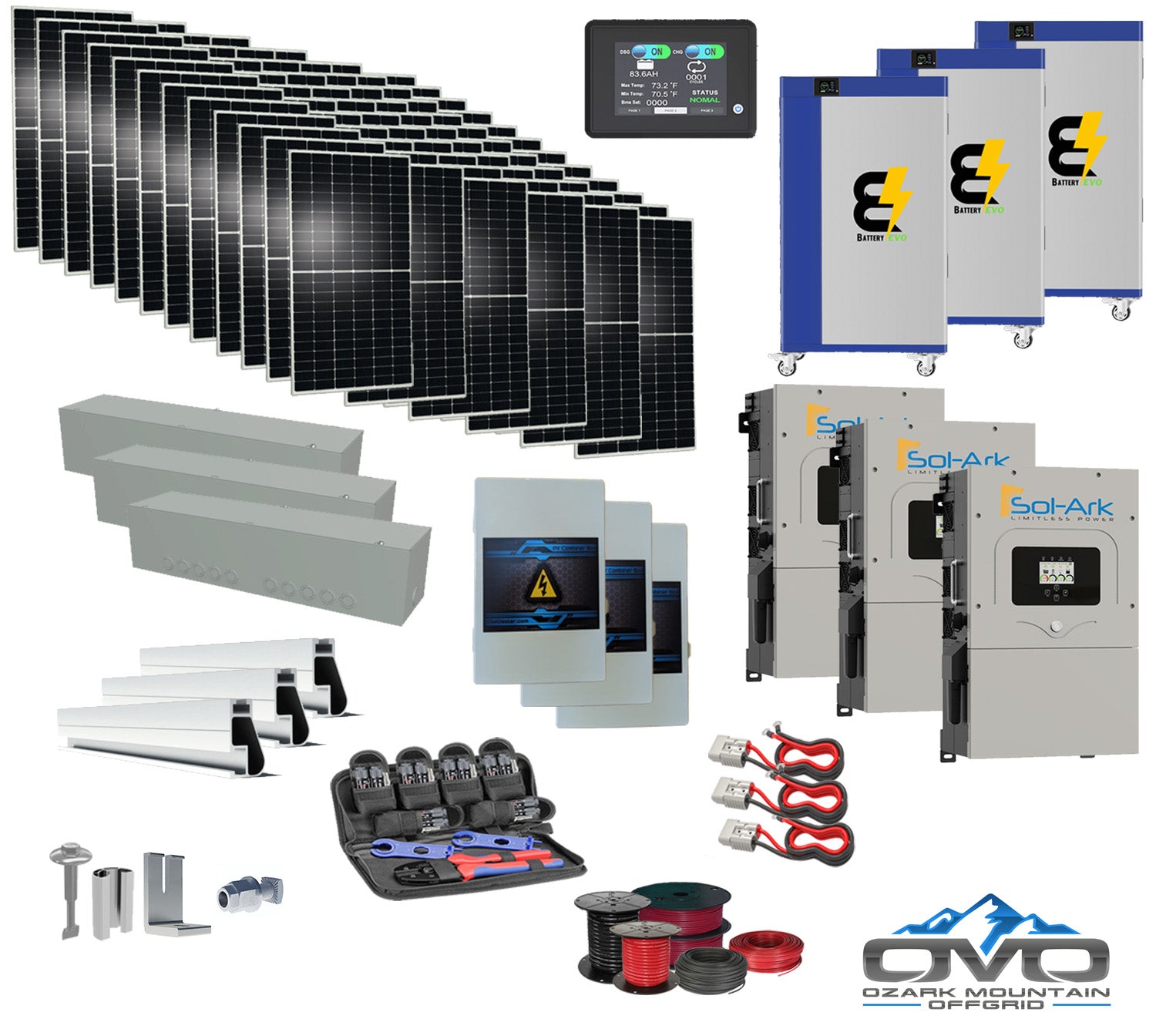 40KW Complete Offgrid Solar Kit + 3x 15K Sol-Ark Inverter + 3x 30KW Li ...