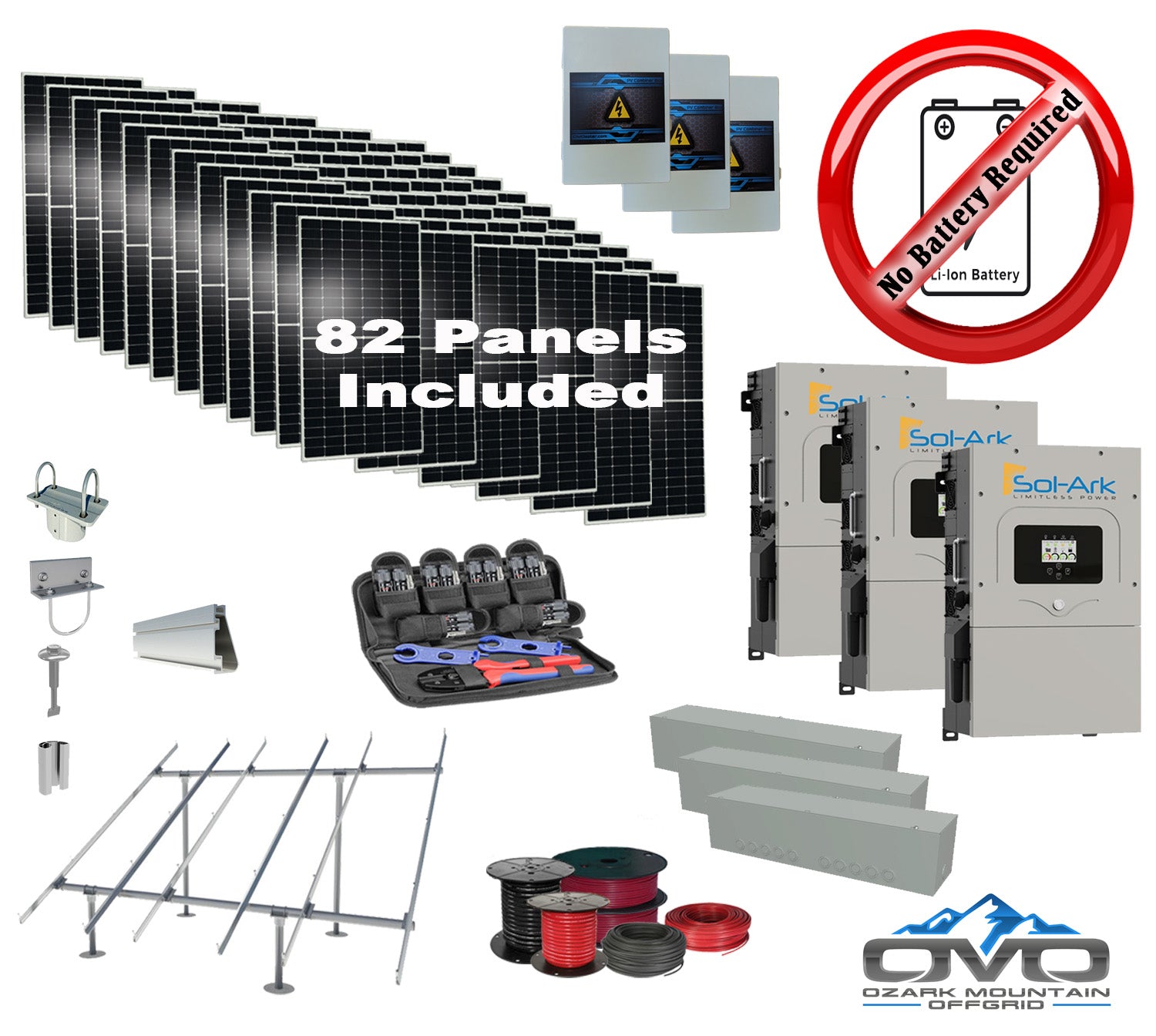 45KW Complete Offgrid Solar Kit + 3x 15K Sol-Ark Inverter +45.1KW Sola ...